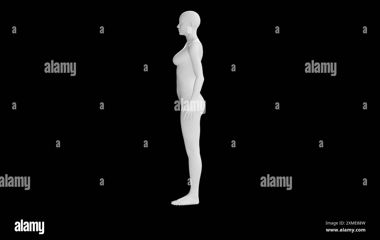 White Female Mannequin Standing on Black Background. Side View Stock ...
