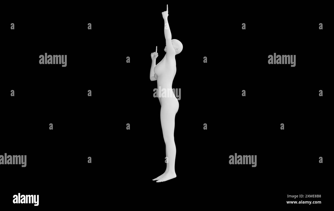 Female Mannequin Pointing Upward Isolated on Black Background. Side ...