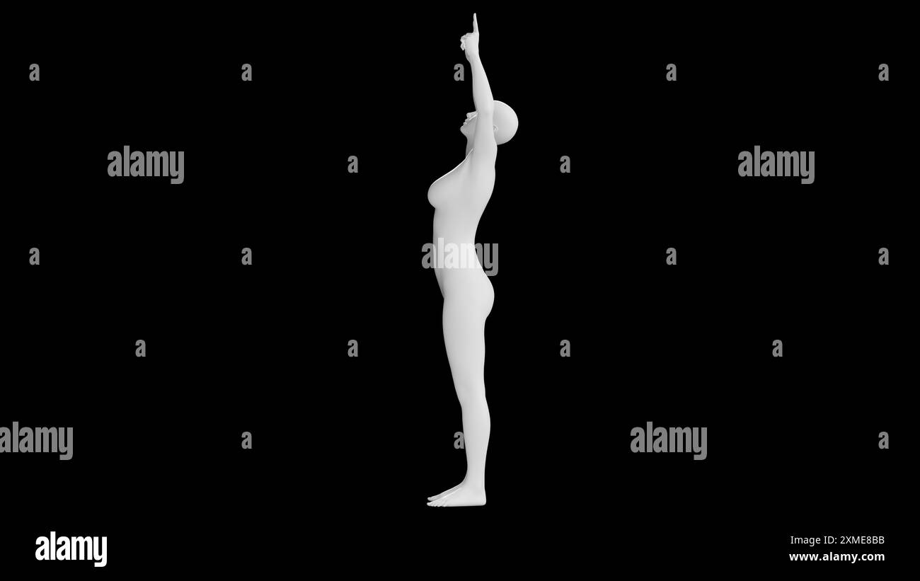 Female Mannequin Pointing Upward Isolated on Black Background. Side ...