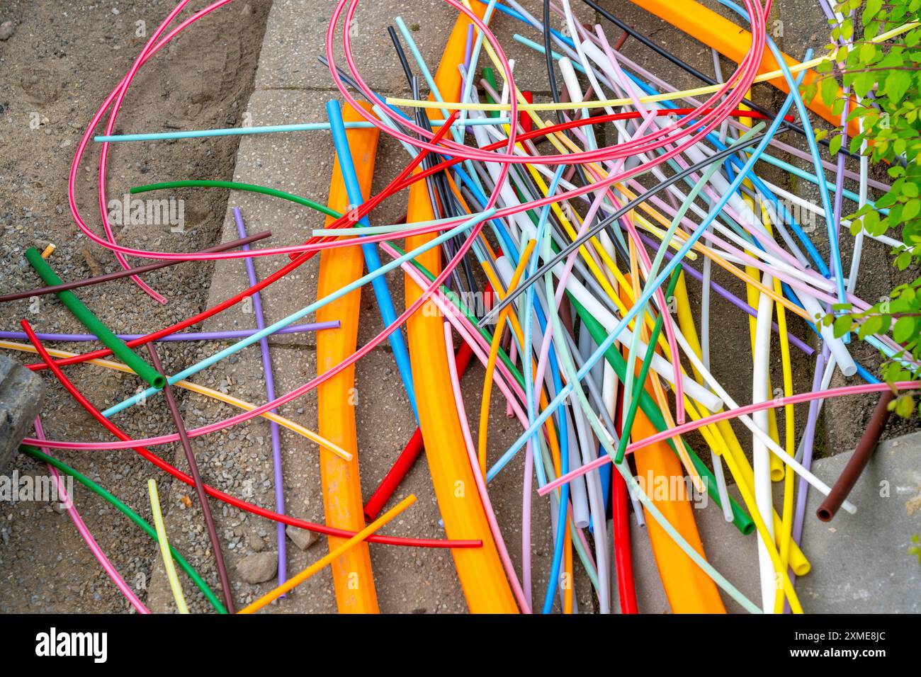 Cable remnants from empty conduits for fibre optic cables that have ...