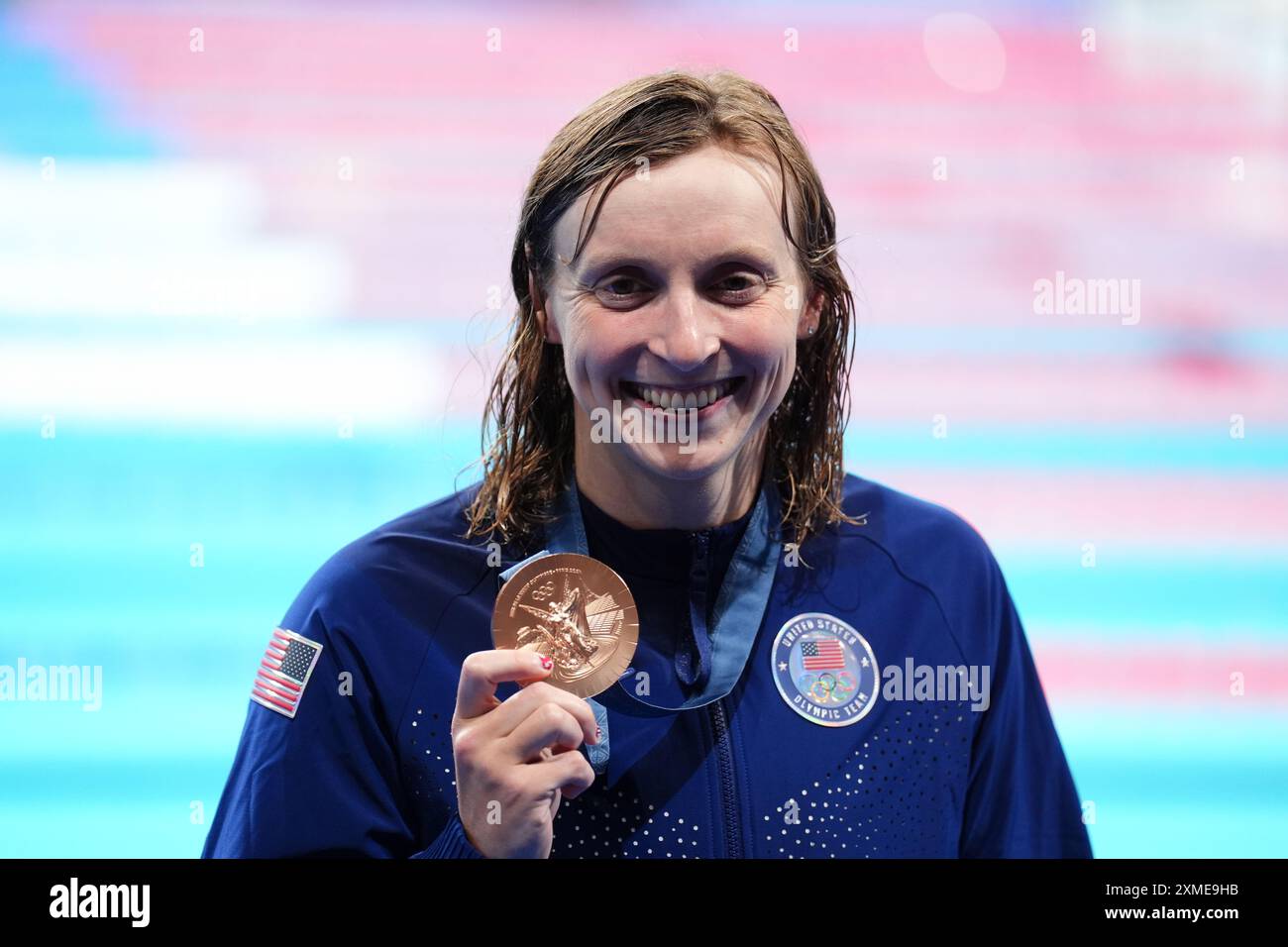 USA's Katie Ledecky celebrates with her bronze medal after the Women's ...