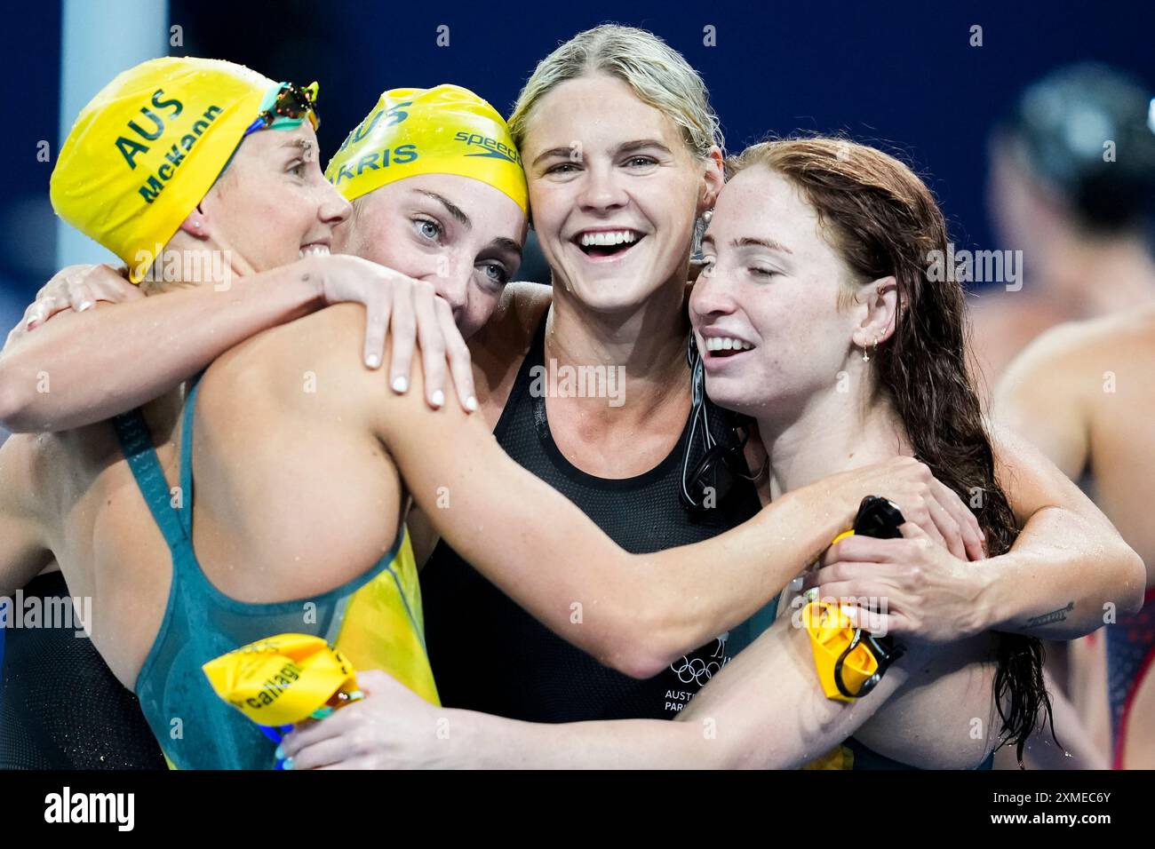 From left to right: Emma Mckeon, Meg Harris, Shayna Jack and Mollie O'Callaghan of Australia ...