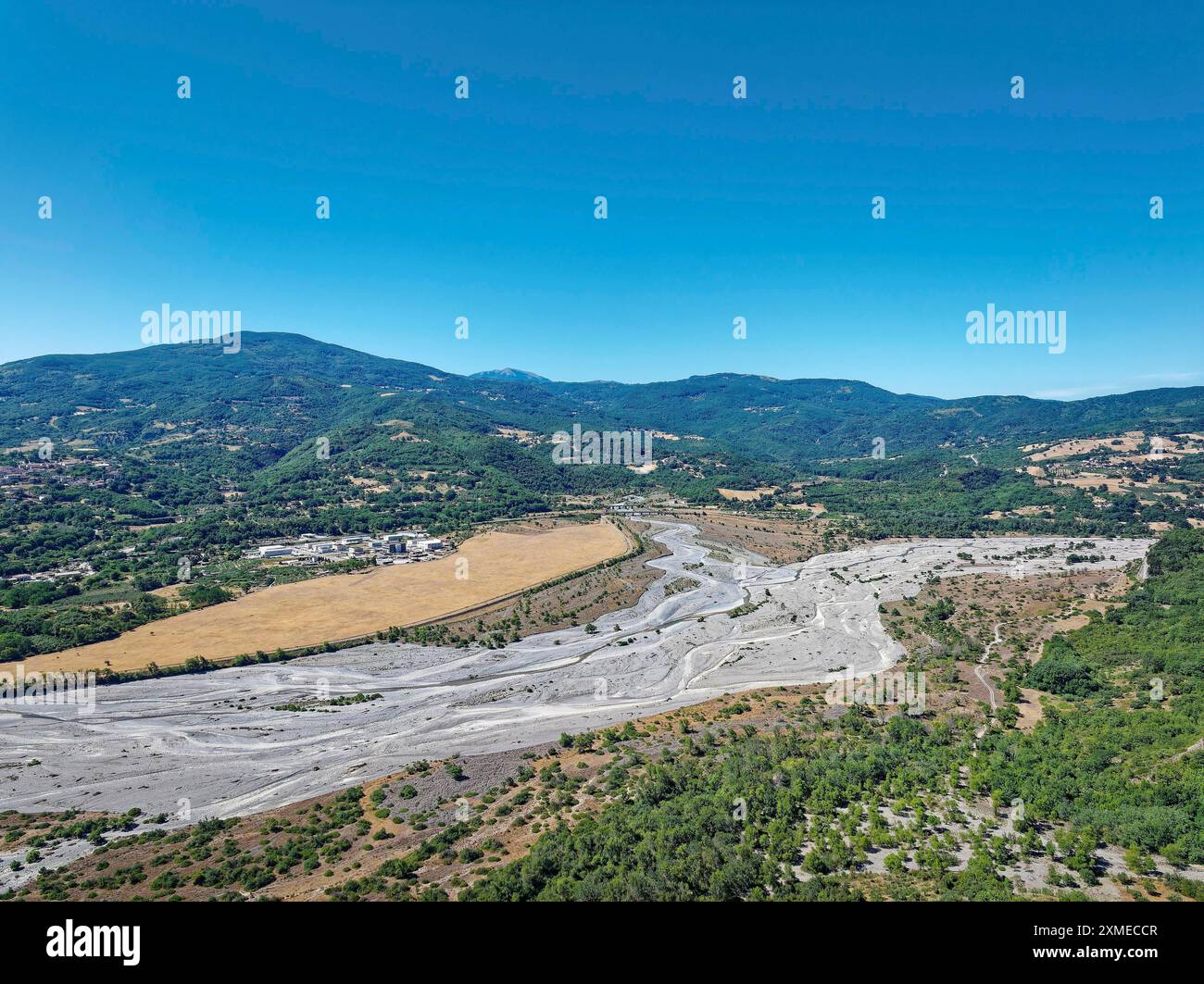 Aerial view of the dry riverbed of the Sinni n Basilicata in the ...