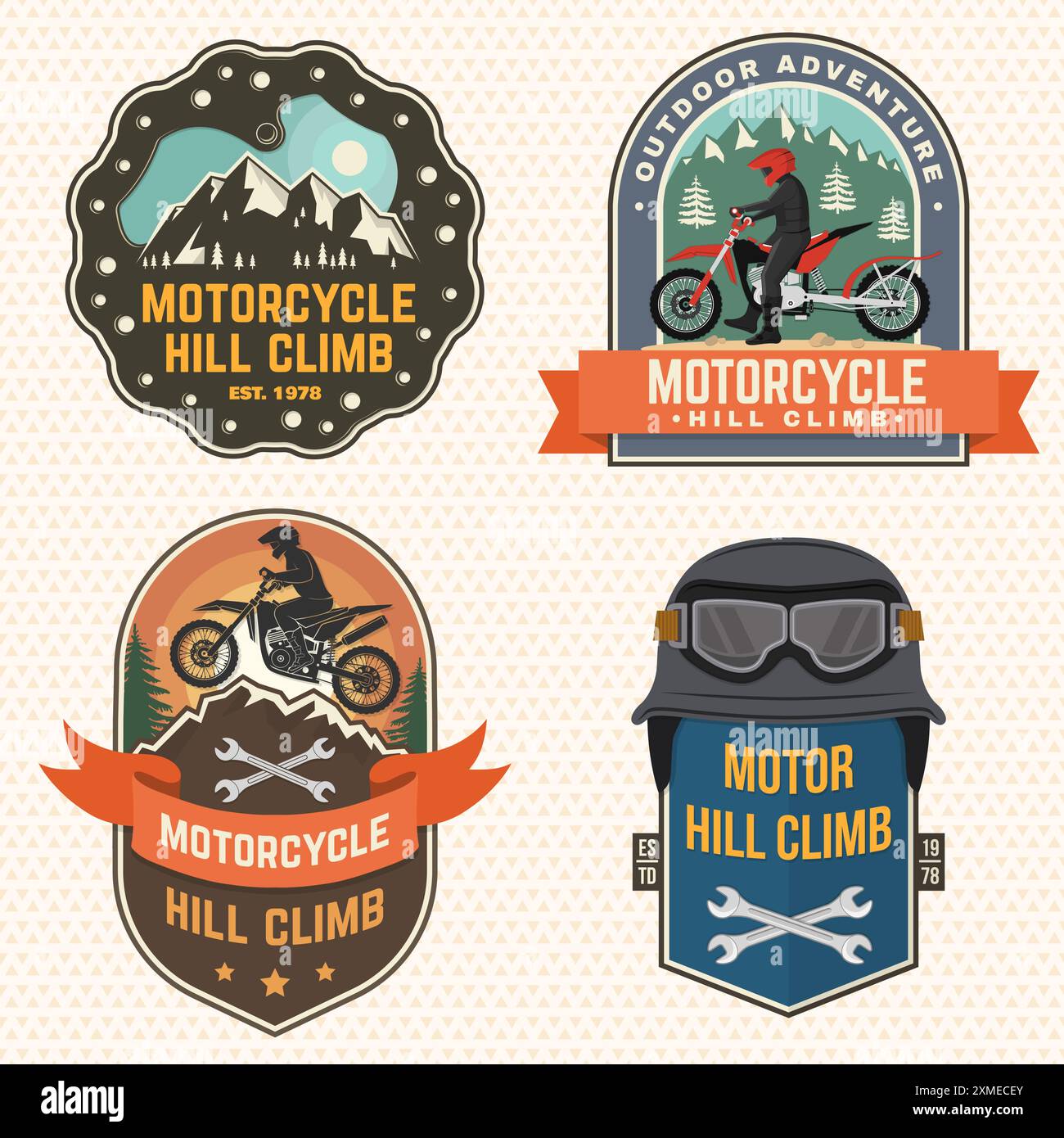 Set of motorcycle hill climb logos, badges, stickers. Vector. Extreme ...