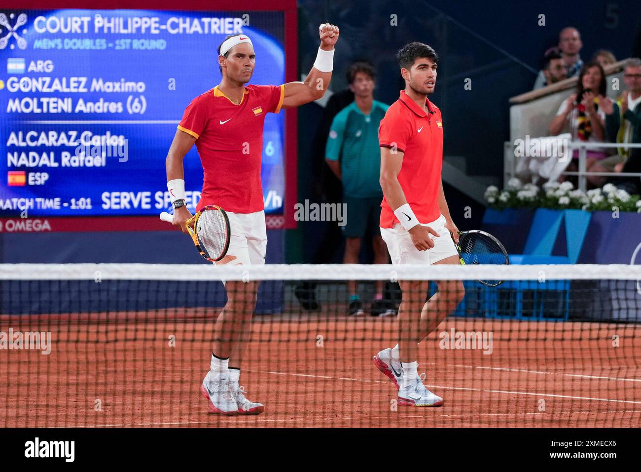 Rafael Nadal (ESP) and Carlos Alcaraz (ESP) against Maximo Gonzalez ...