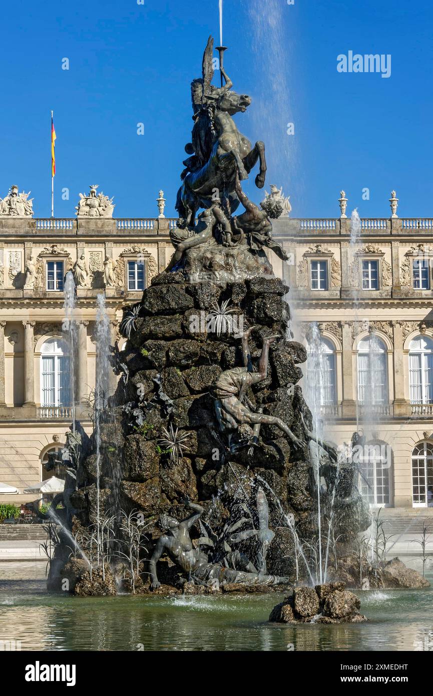 Fountain figure, winged goddess Fama riding a horse, Fama fountain ...