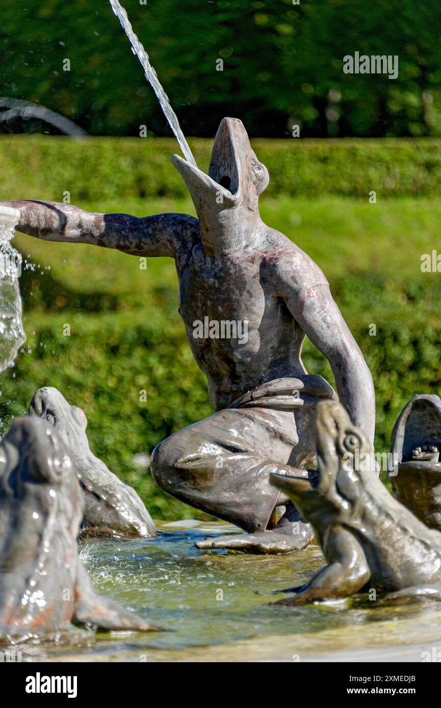 Farmer in transformation from human to frog, hybrid creature, figure ...