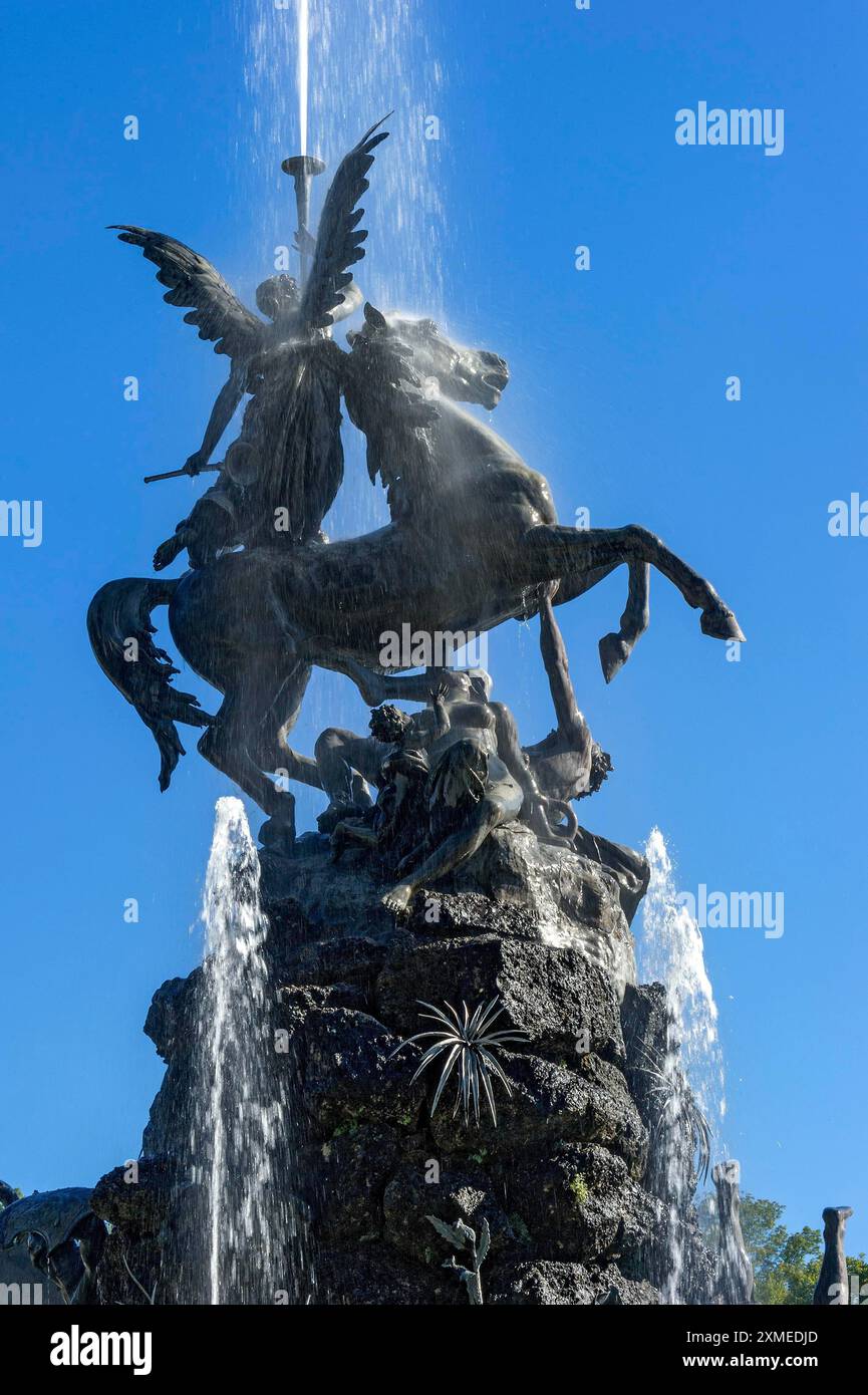 Fountain figure, winged goddess Fama riding a horse, Fama fountain ...