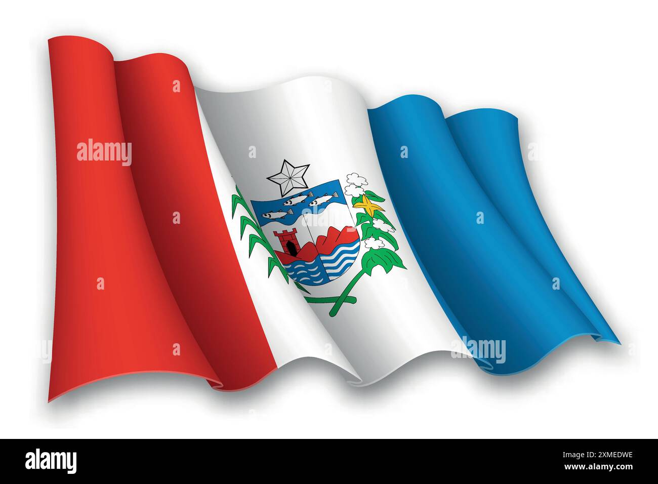 Realistic waving flag of Alagoas, state of Brazil, isolated on white ...