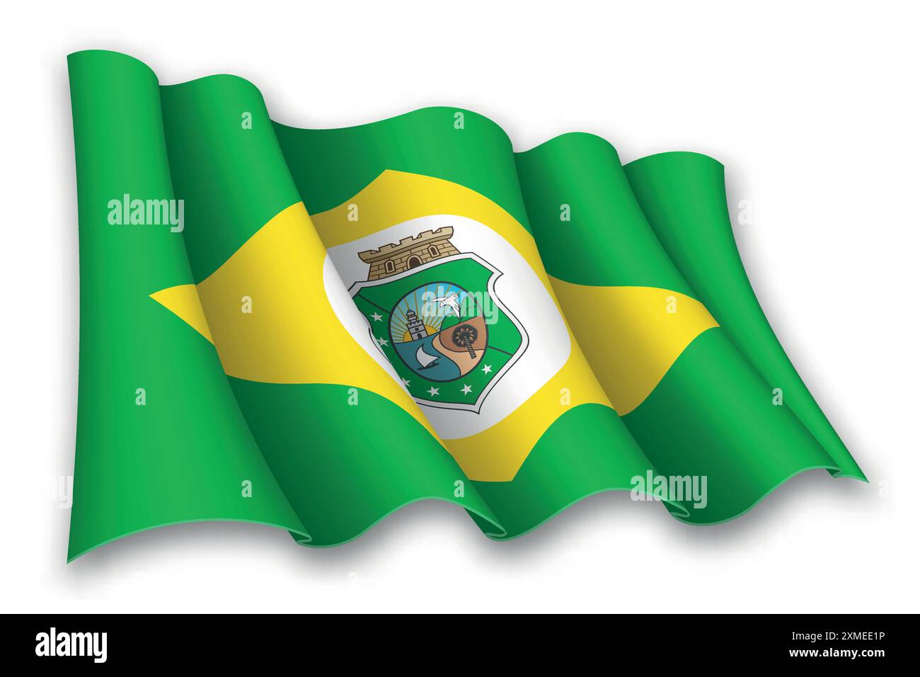 Realistic waving flag of Ceara, state of Brazil, isolated on white ...