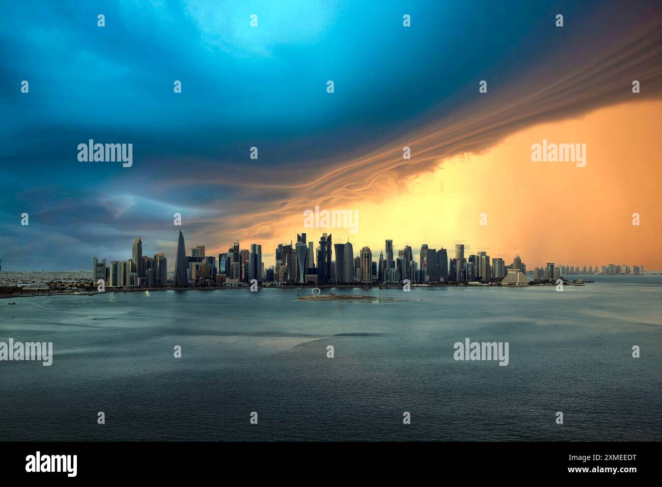 The Panoramic skyline of Doha, Qatar during sunrise Stock Photo - Alamy