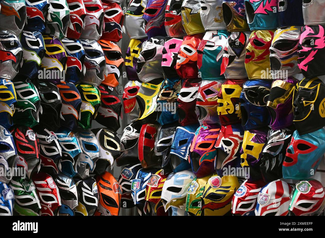 Lucha Libre masks, Mexican wrestler masks at Mercado de Artesanias La ...