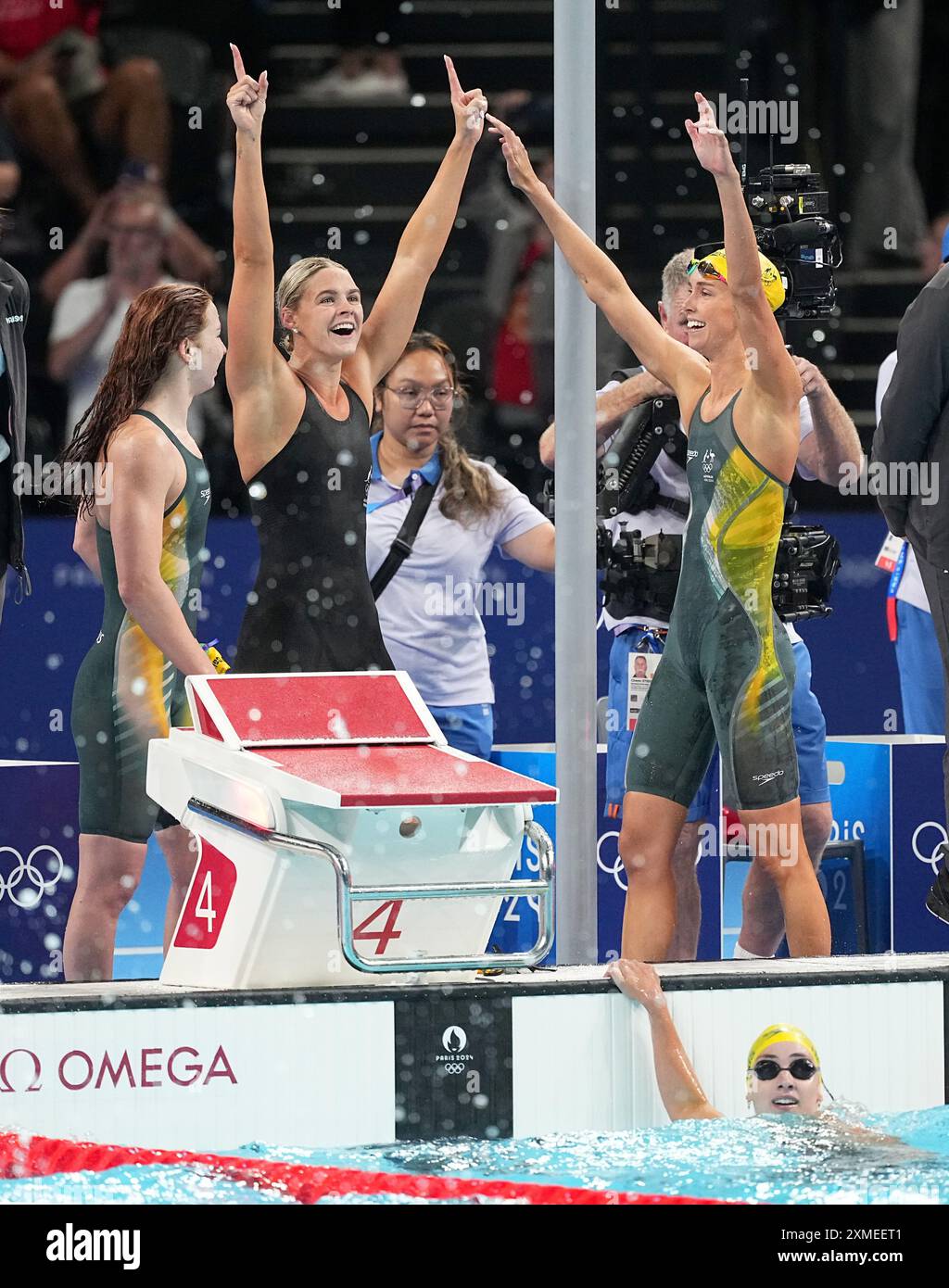 Paris, France. 27th July, 2024. Olympics, Paris 2024, Swimming, Paris La Defense Arena, 4x100m ...