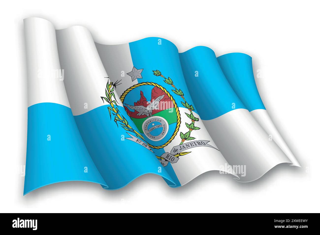 Realistic waving flag of Rio de Janeiro, state of Brazil, isolated on ...