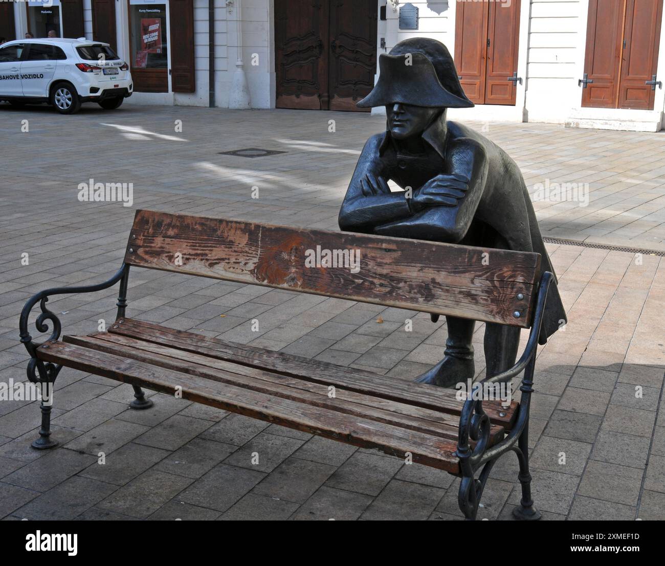 A sculpture known as Napoleon’s Army Soldier leans on a bench in ...