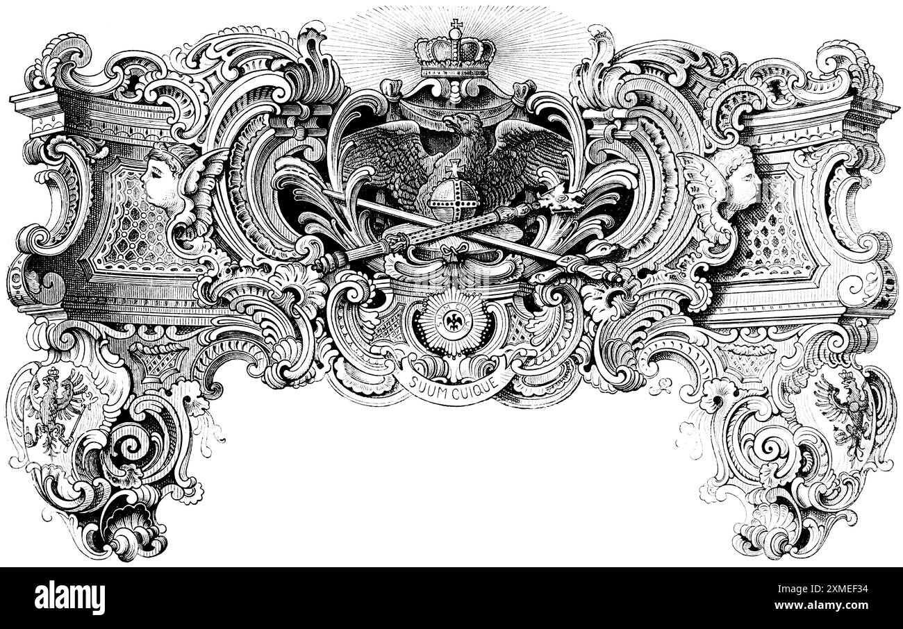 Symbols of Prussian history, royal insignia, crown, sceptre, orb, sword ...