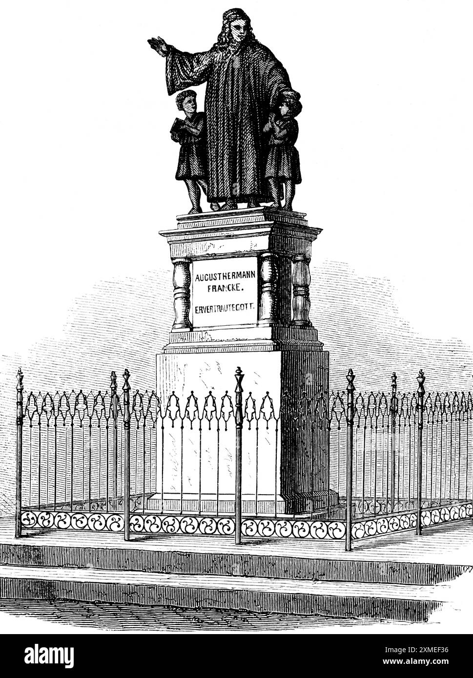 August Hermann Francke monument in Halle, inscription He trusted God ...
