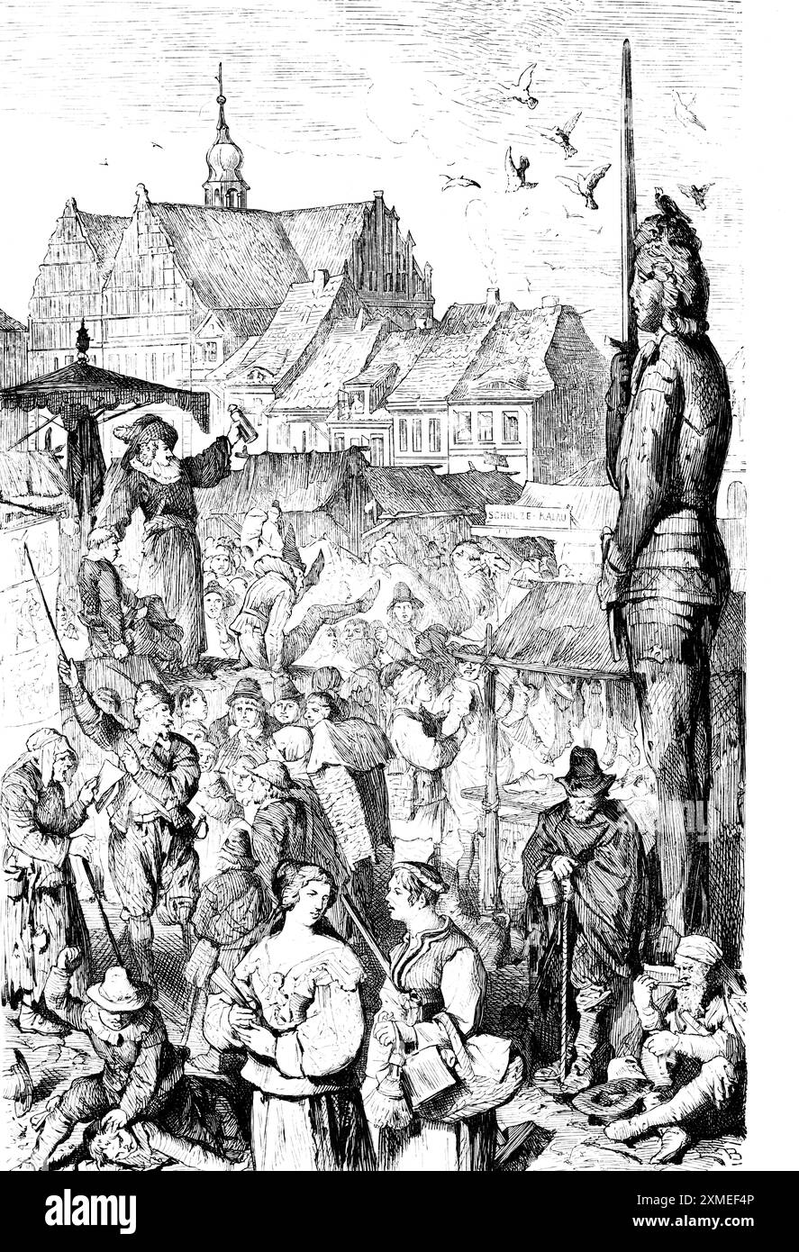 Brandenburg market in the 17th century, crowd, market stall, stalls ...
