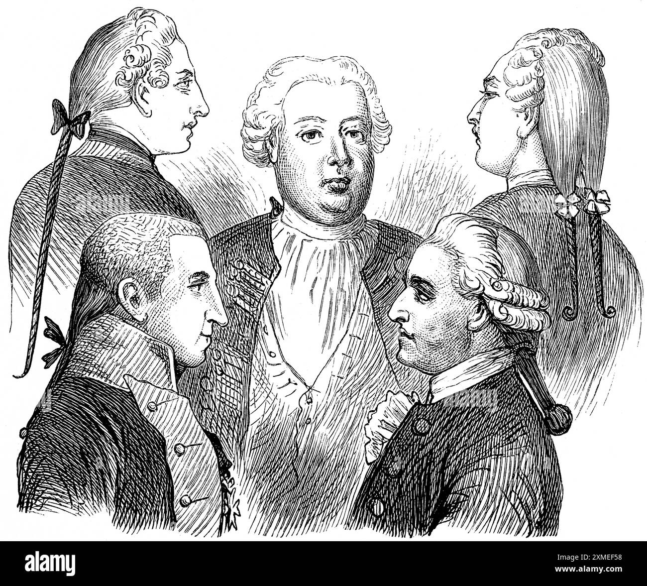 Various plaited costumes for men, King Frederick William I (centre ...