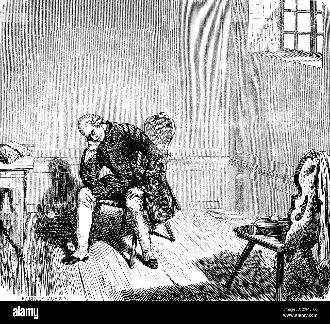 After his escape, the crown prince in prison in Kuestrin, room, chairs ...