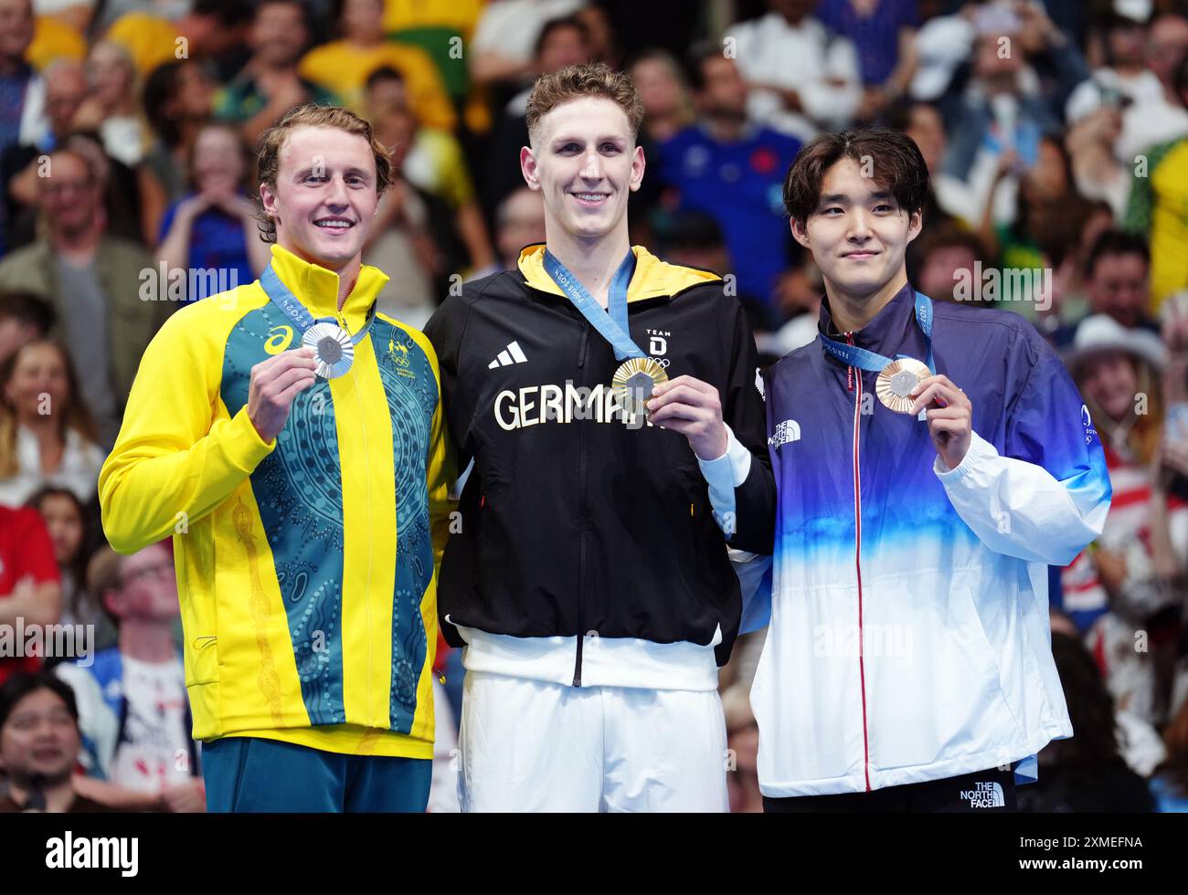 Paris, France. 27th July, 2024. Silver medalist Elijah Winnington (L ...