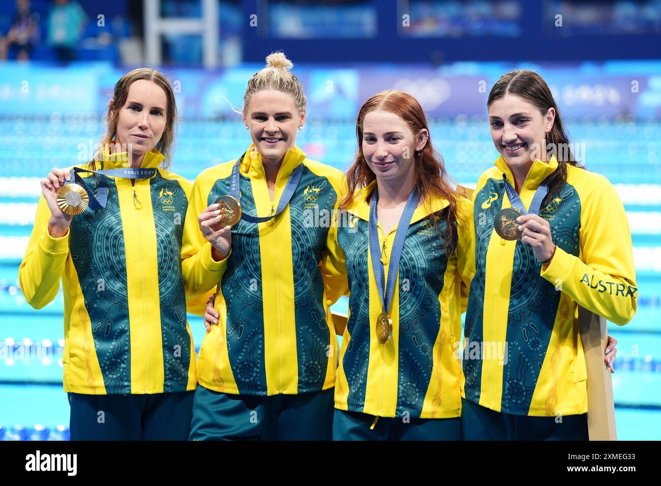 Australia's Mollie O'Callaghan, Shayna Jack (second left), Meg Harris (right) and Emma McKeon ...