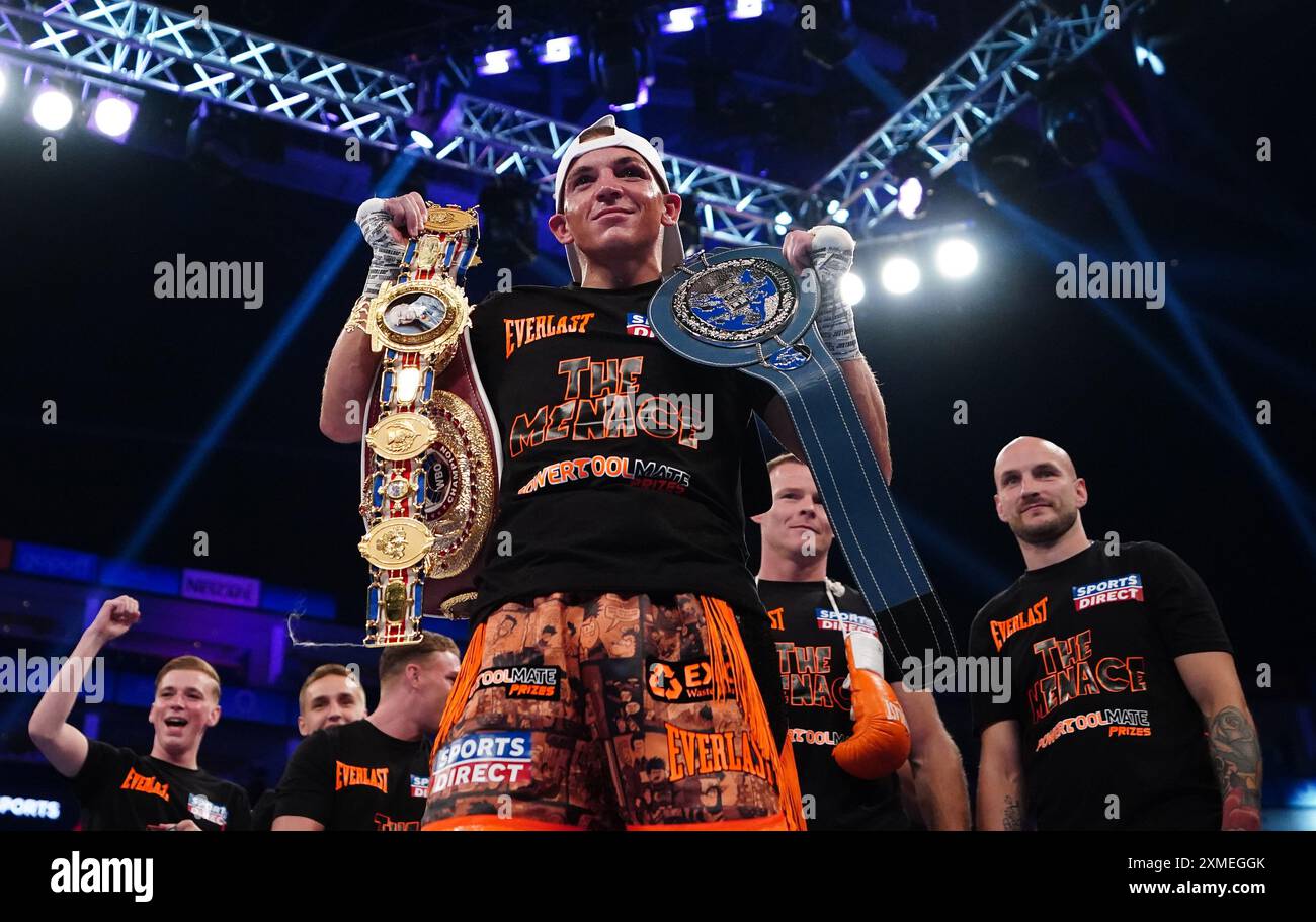 Dennis McCann celebrates victory over Ionut Baluta (not pictured) at ...