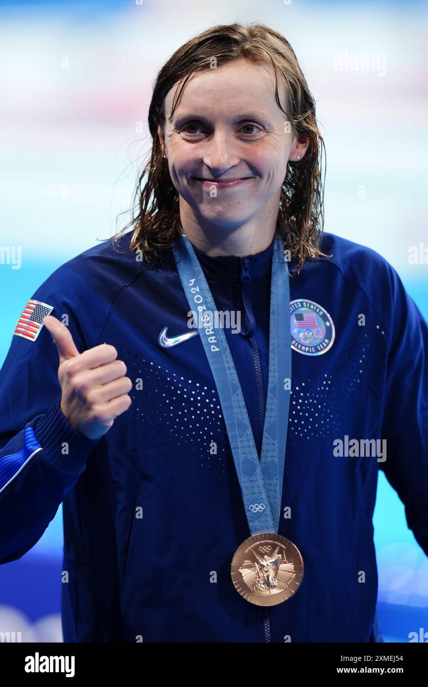 USA's Katie Ledecky celebrates with her bronze medal after the Women's ...