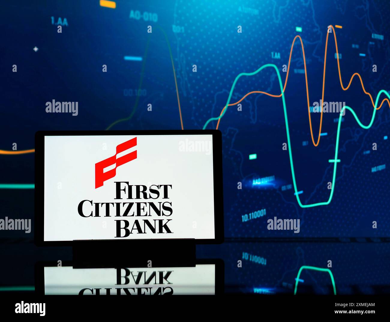 In this photo illustration, First Citizens Bank logo seen displayed on ...