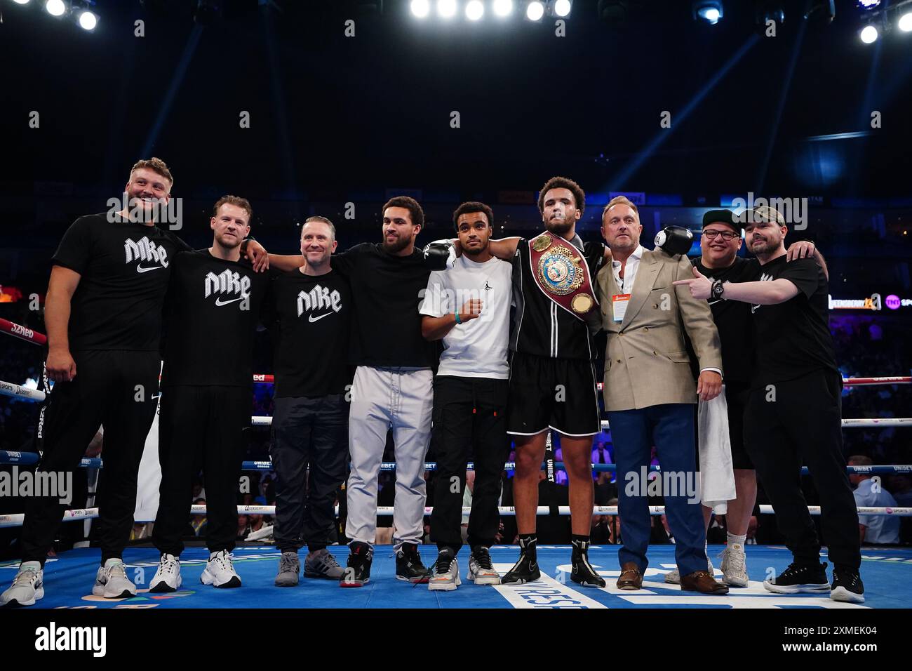 Moses Itauma (fourth from the right) after victory over Mariusz Wach ...
