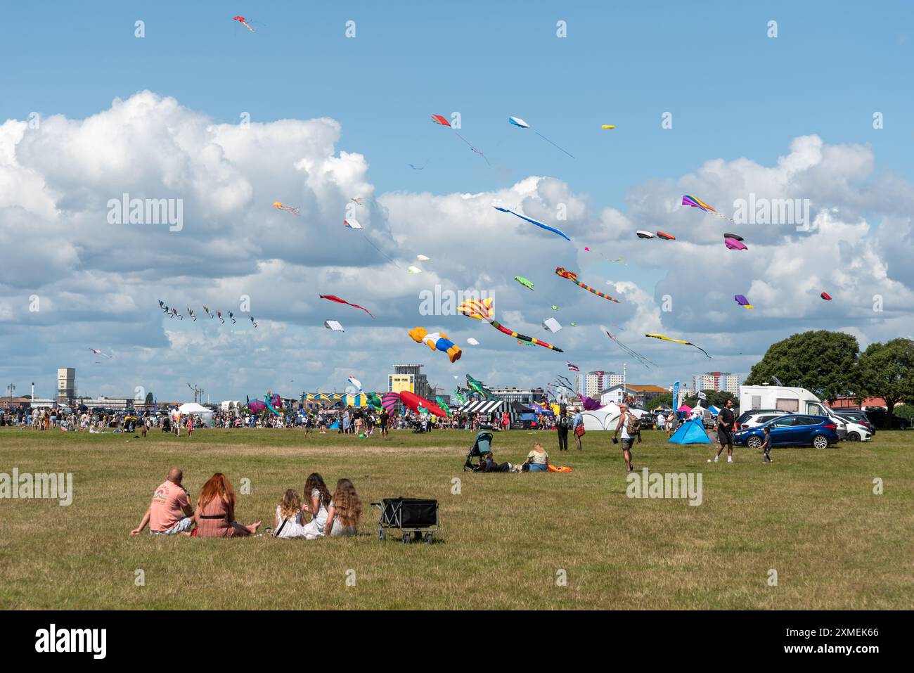 Kite festival on Southsea common in Portsmouth. Variety of colourful ...