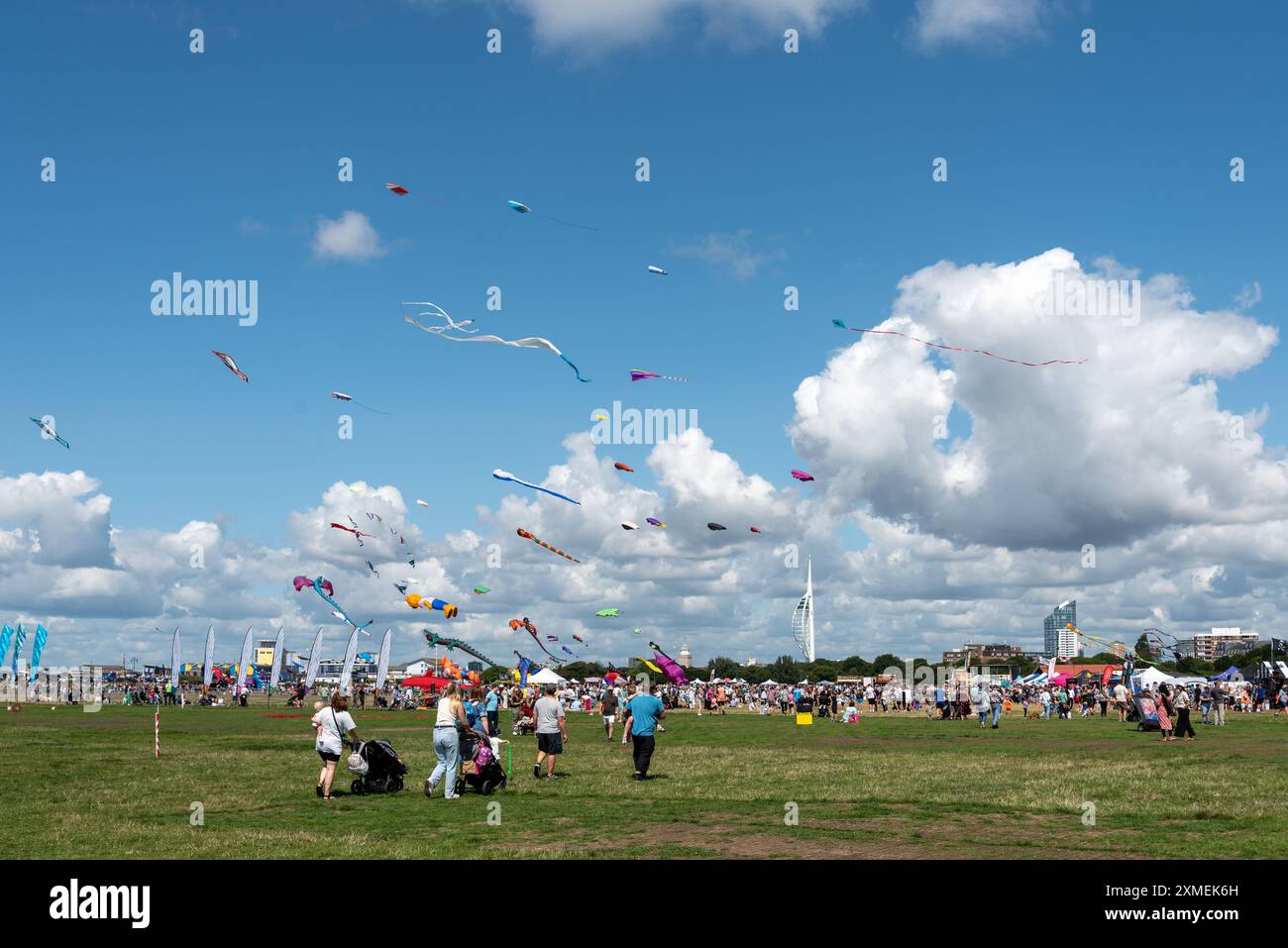 Kite festival on Southsea common in Portsmouth. Variety of colourful ...