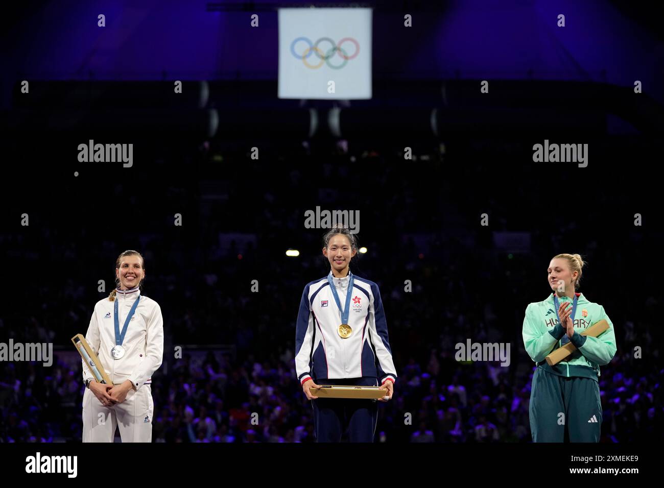 Hong Kong's Kong Man Wai Vivian, centre, winner of the gold medal of ...