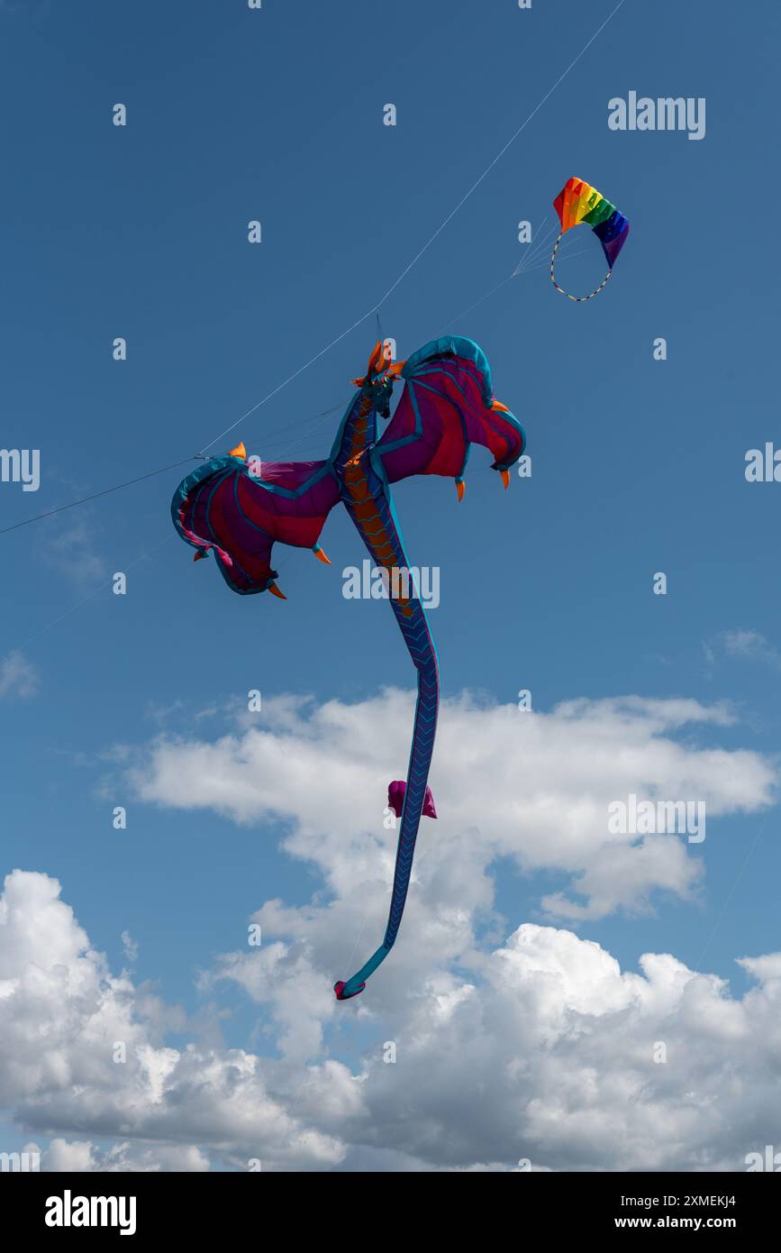 Kite festival on Southsea common in Portsmouth. These are dragon shaped ...