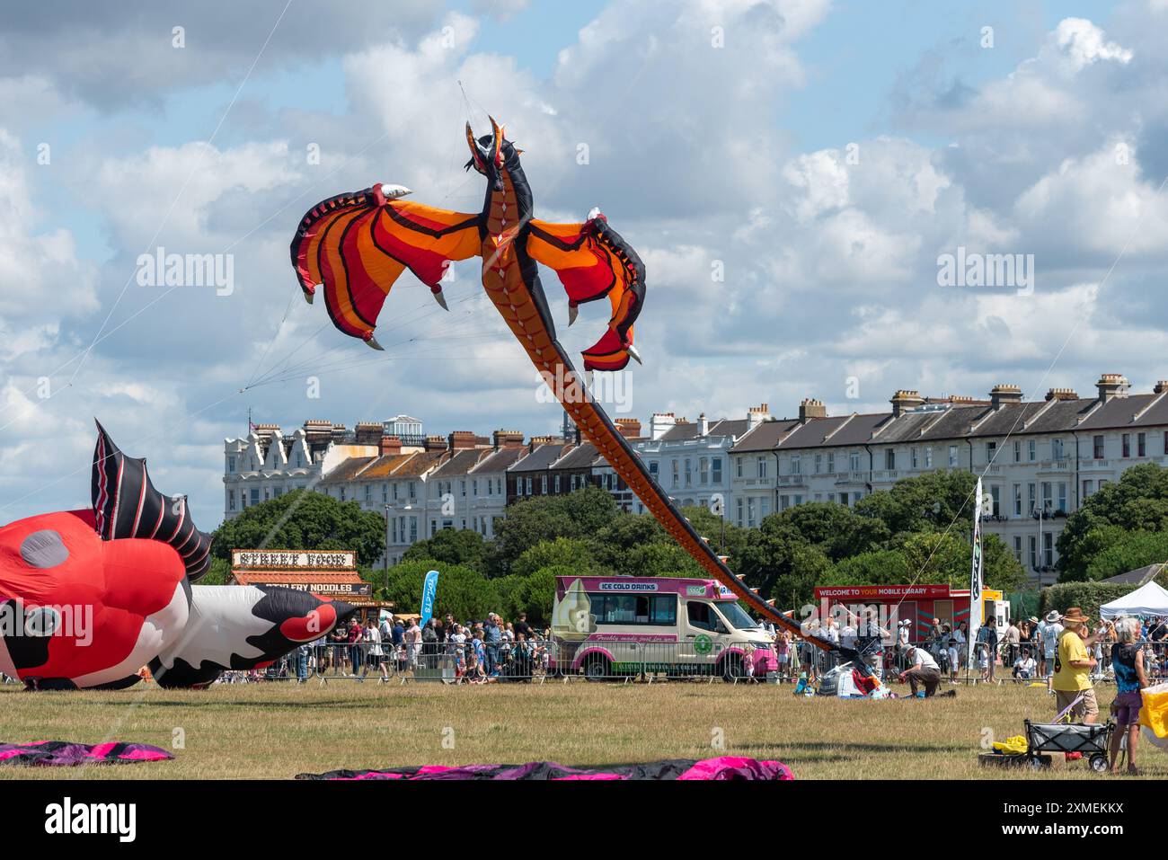 Kite festival on Southsea common in Portsmouth. These are dragon shaped ...