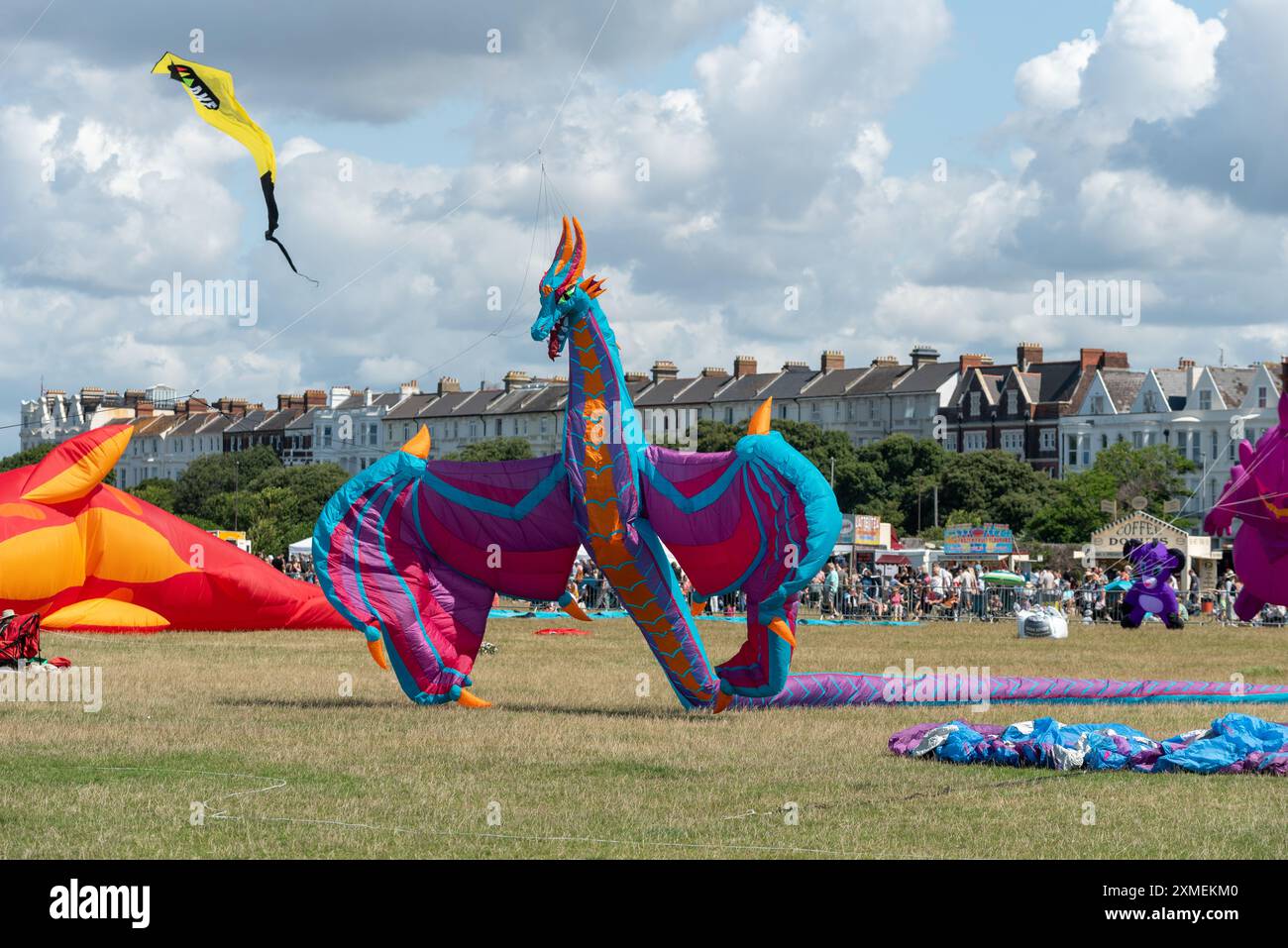 Kite festival on Southsea common in Portsmouth. These are dragon shaped ...