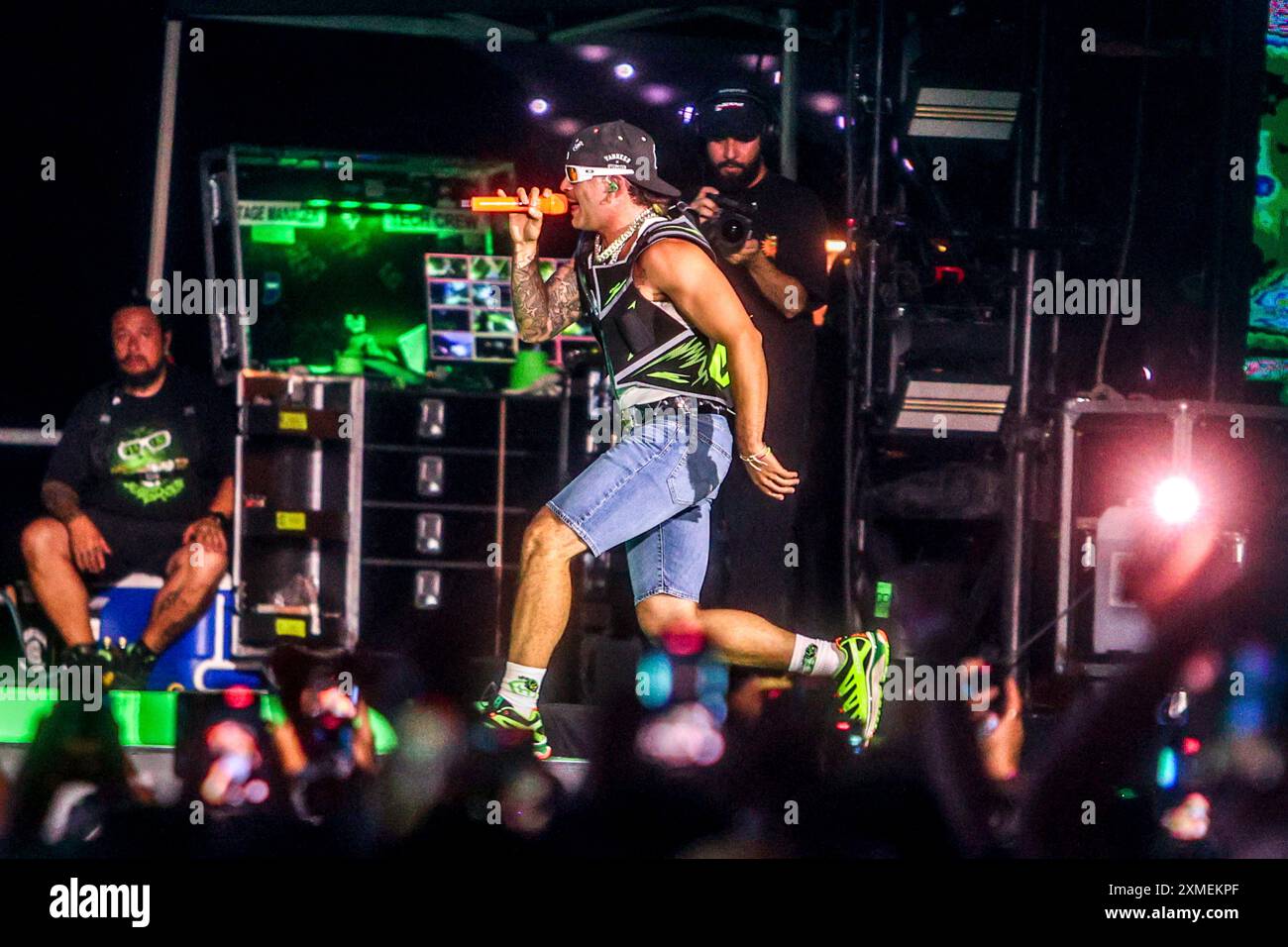 Singer Feid during a performance at the Estadio Cívitas Metropolitano ...