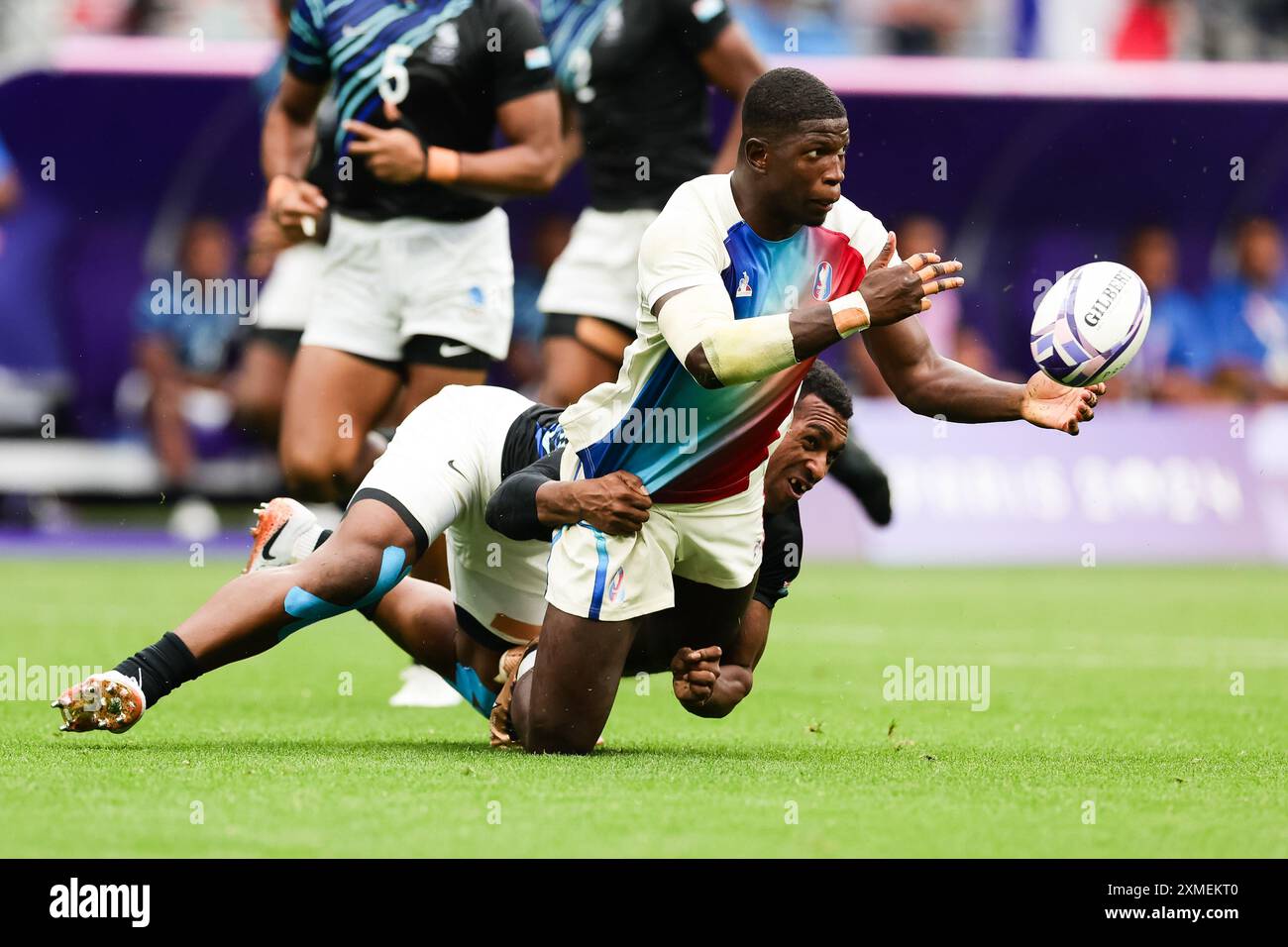 Paris, France, 27 July, 2024. Andy Timo (2) of Team France passes the ...