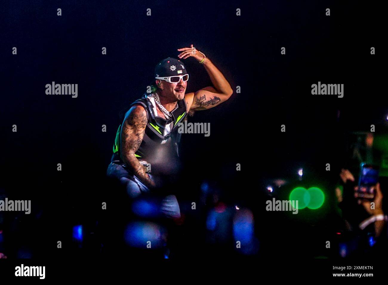 Singer Feid during a performance at the Estadio Cívitas Metropolitano ...