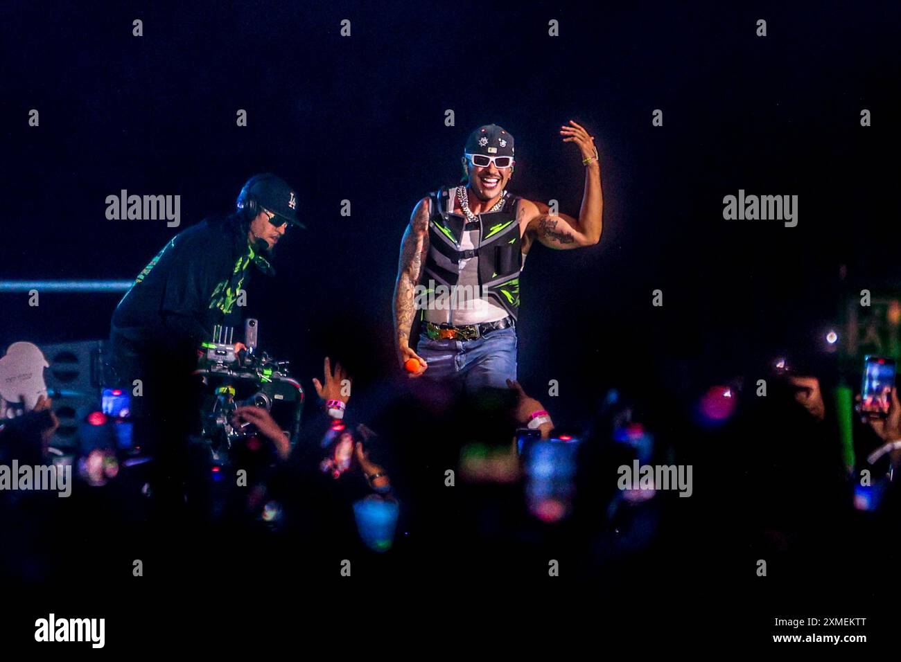 Singer Feid during a performance at the Estadio Cívitas Metropolitano ...
