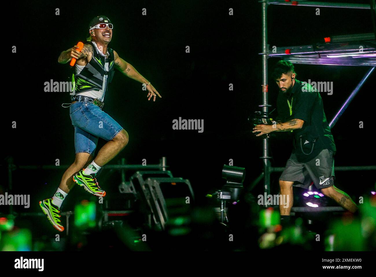 Singer Feid during a performance at the Estadio Cívitas Metropolitano ...