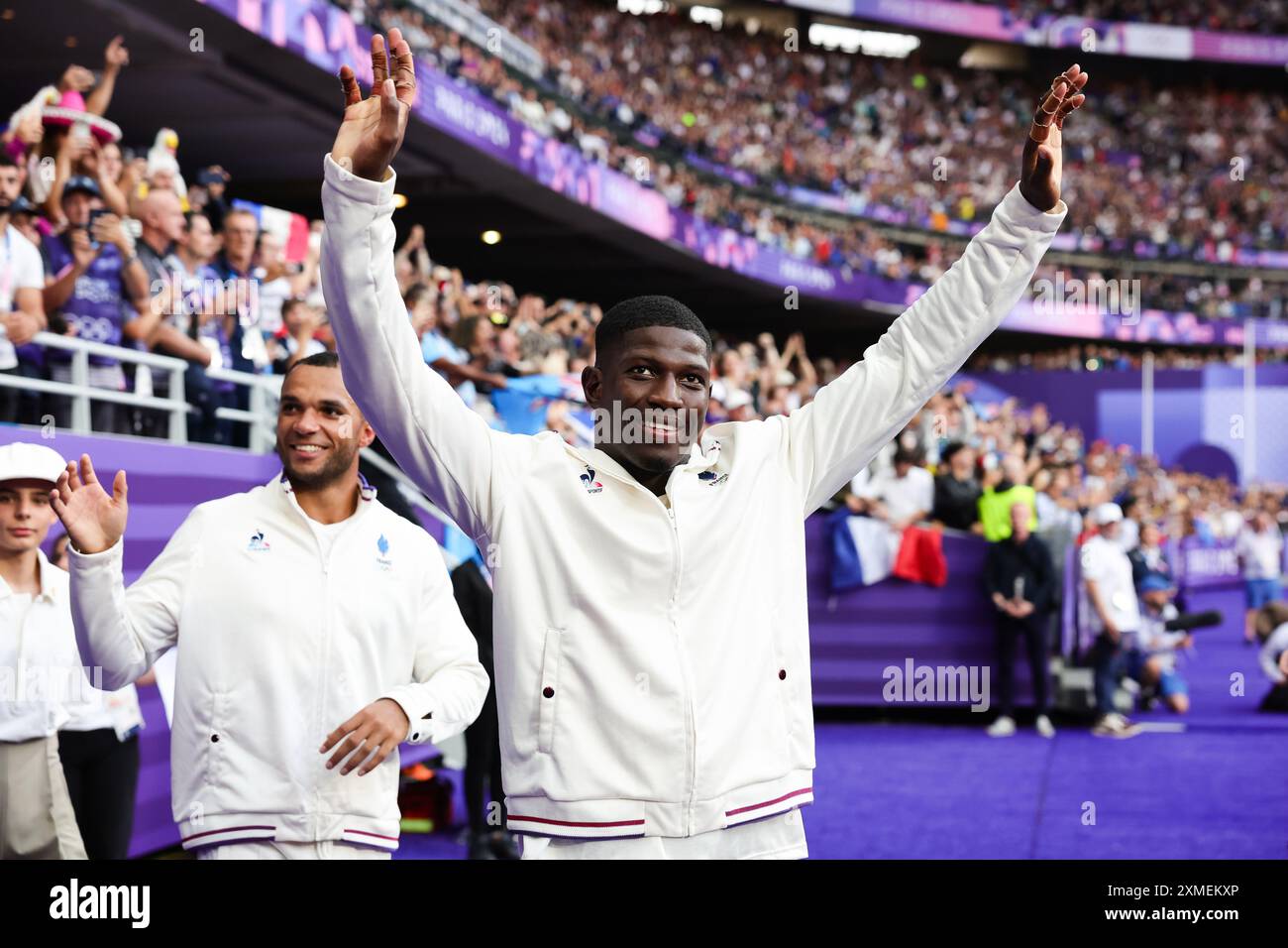 Paris, France, 27 July, 2024. Andy Timo (2) of Team France reacts after ...