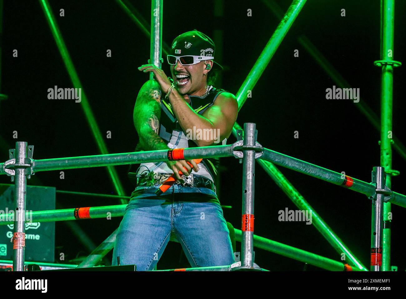 Singer Feid during a performance at the Estadio Cívitas Metropolitano ...