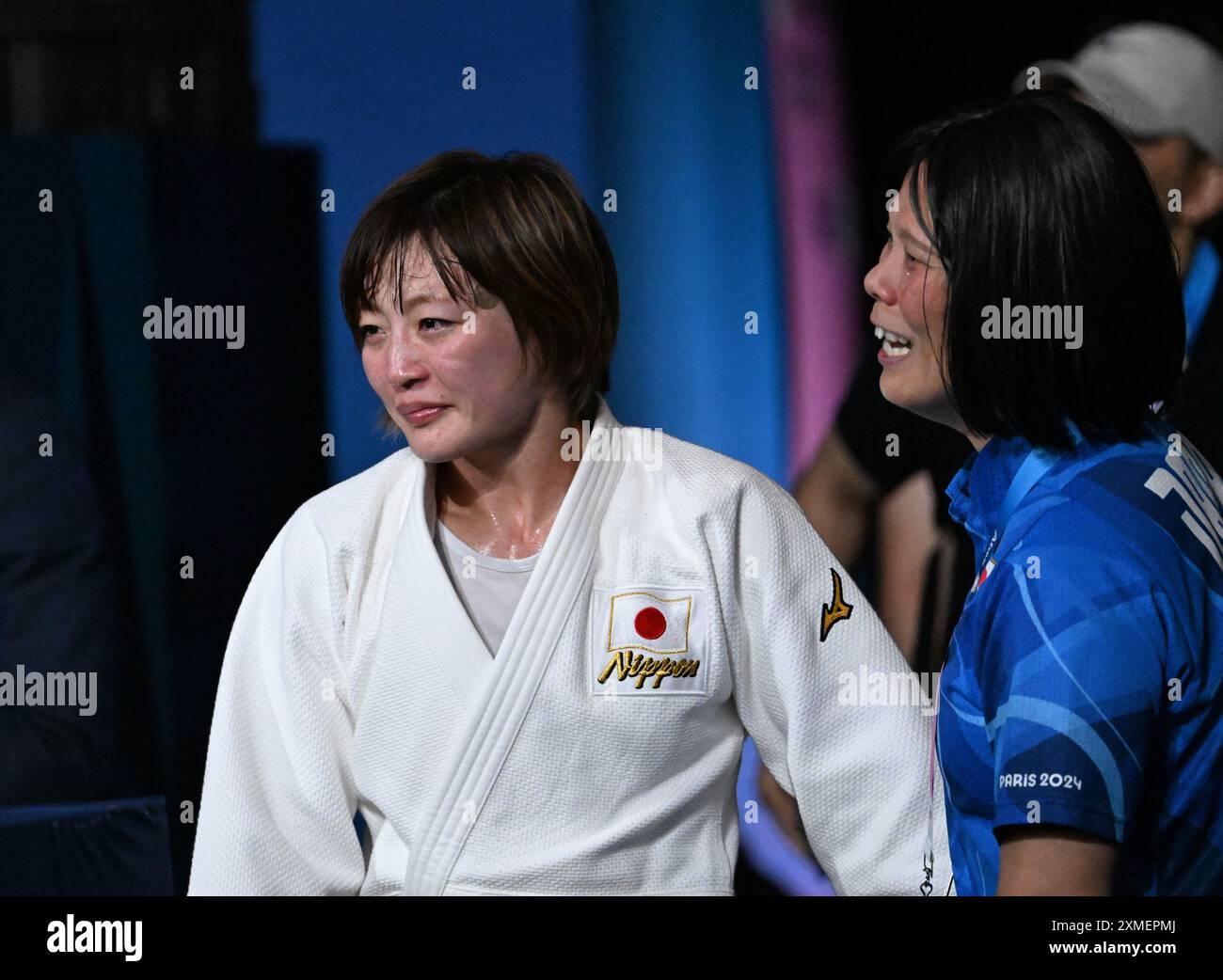 Paris, France. 27th July, 2024. Tsunoda Natsumi (white) of Japan reacts ...