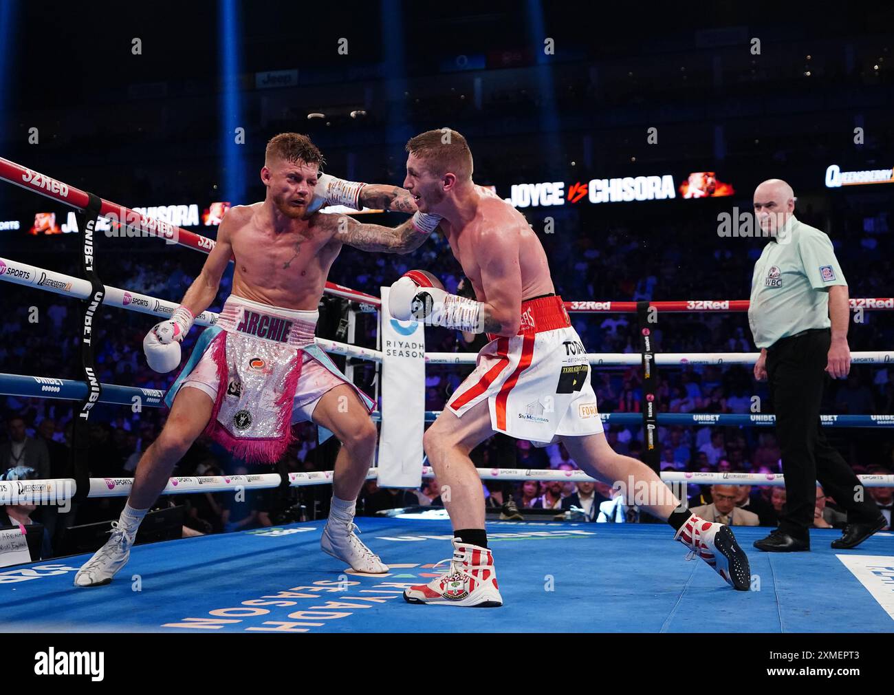 Archie Sharp (left) in action against Ryan Garner at The O2, London. Picture date: Saturday July ...