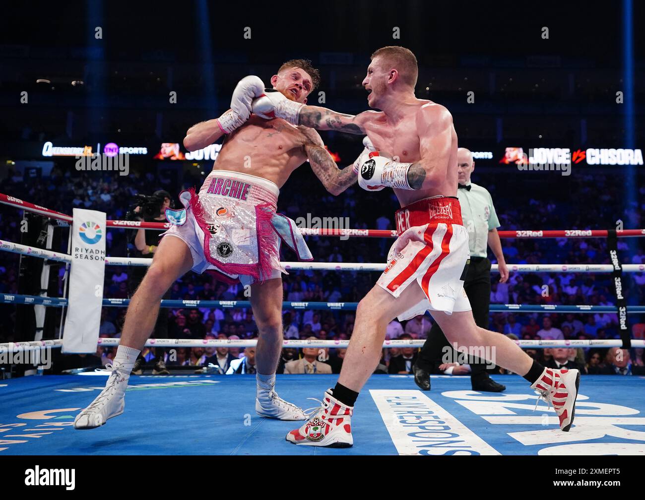 Archie Sharp (left) in action against Ryan Garner at The O2, London ...