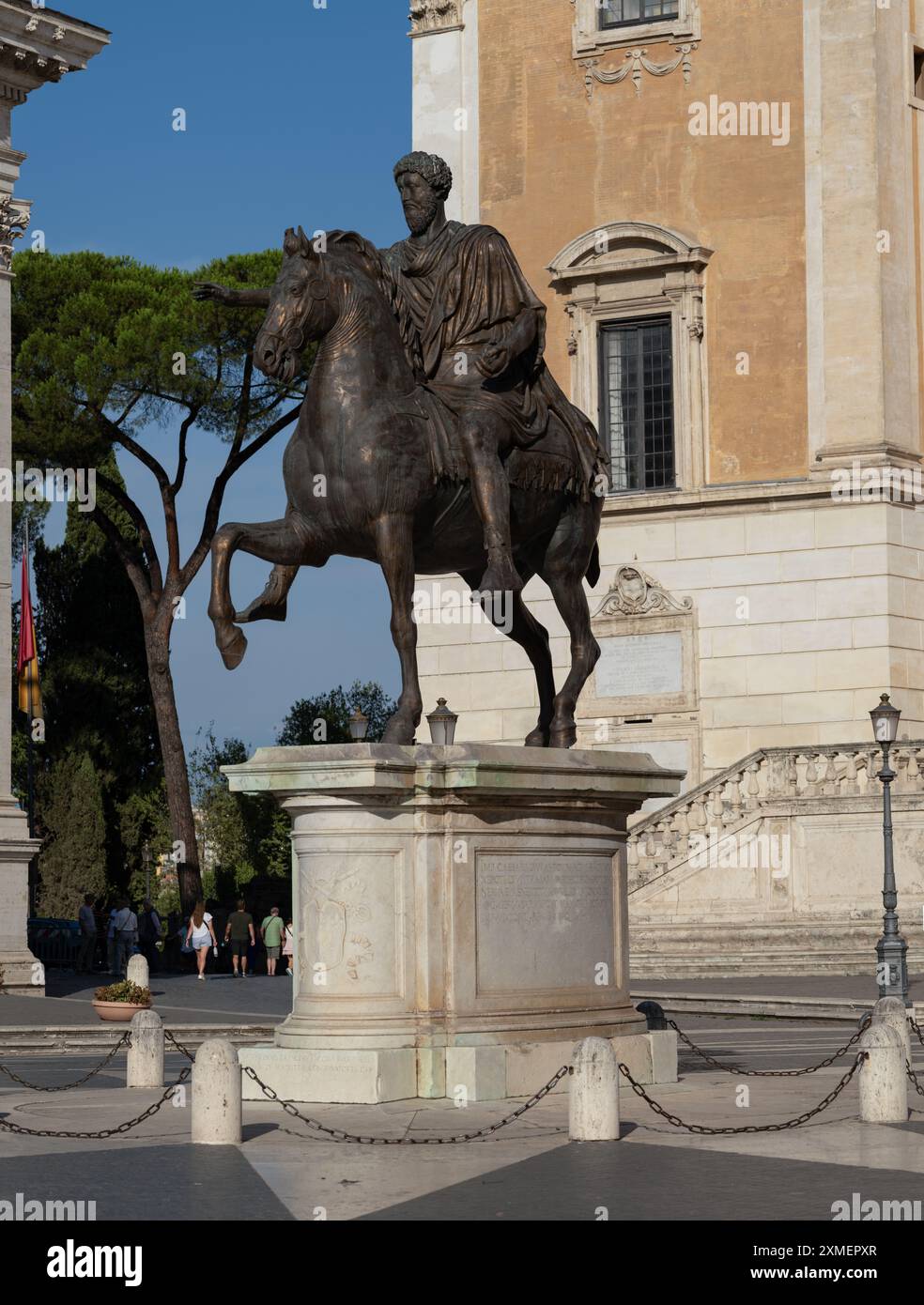 Statue of Marcus Aurelius, gilded bronze. Emperor Marcus Aurelius on ...