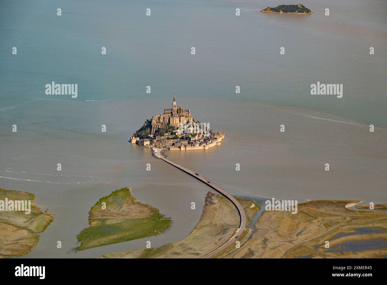 Aerial View Of Saint Michael S Mount And Tombelaine During High Tide