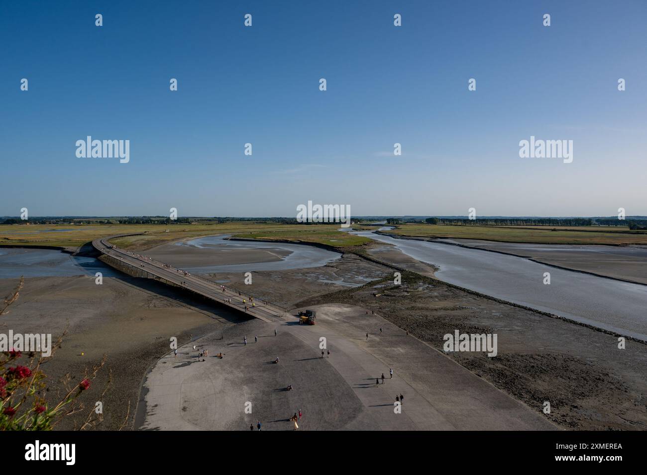 The dam, "la digue" of Saint Michael's Mount and its polders, Normandy ...