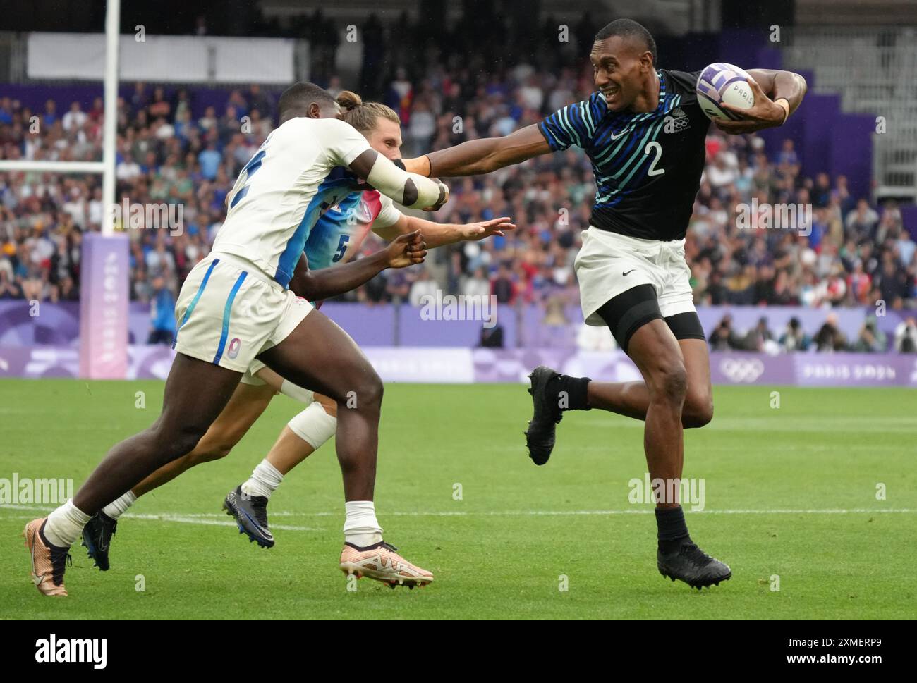 Paris, France. 27th July, 2024. Joseva Talacolo (R) of Team Fiji ...
